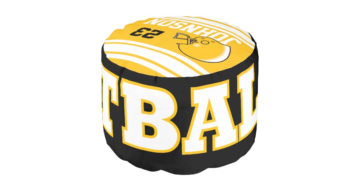 Football Golden Yellow, White and Black Sport Pouf | Zazzle