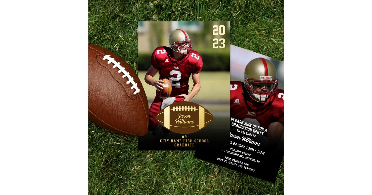 Football Graduation Party Foil Invitation | Zazzle