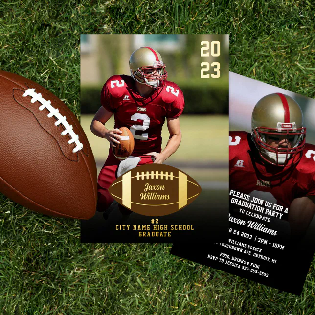 Football Graduation Party Foil Invitation | Zazzle