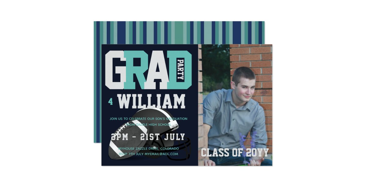 Football GRADUATION PHOTO invitation Blue | Zazzle.com