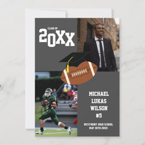 Football Graduation Sports Grey Announcement | Zazzle