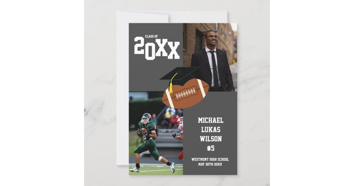 Football Graduation Sports Grey Announcement | Zazzle