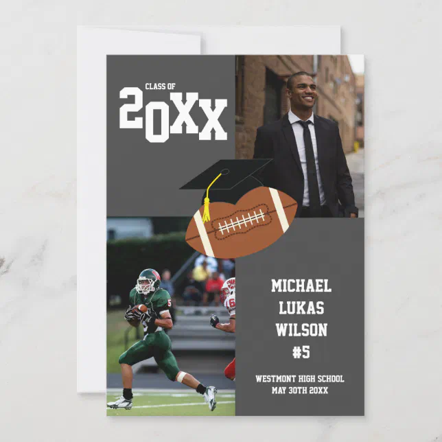 Football Graduation Sports Grey Announcement | Zazzle