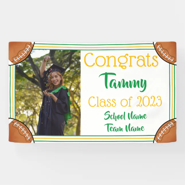 Football Green & Gold One Photo Graduation Banner | Zazzle
