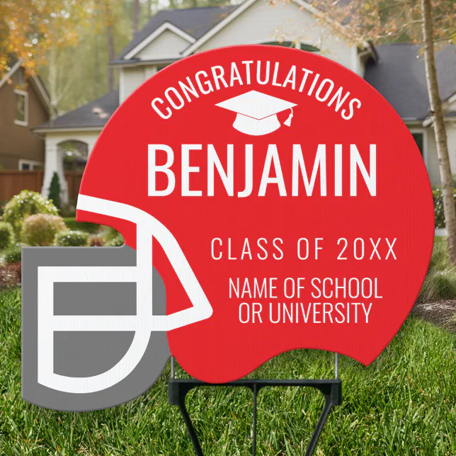 Football Helmet Graduate - red white Sign | Zazzle