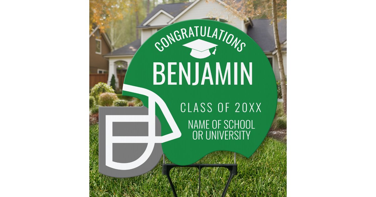Football Helmet Graduate Virtual Class green Sign | Zazzle
