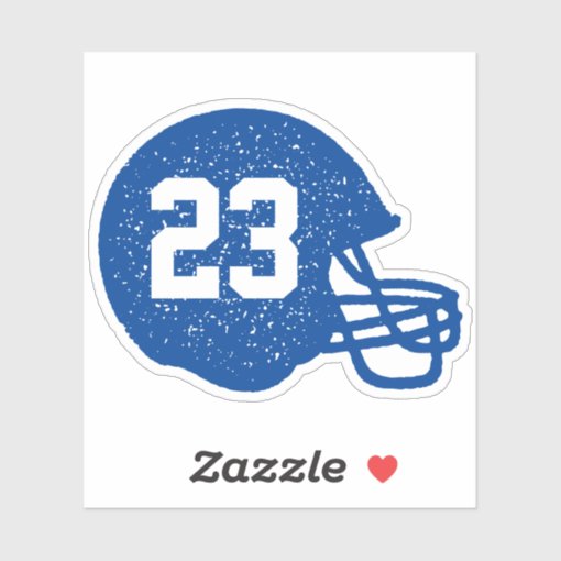 Football helmet personalized number blue white sticker | Zazzle