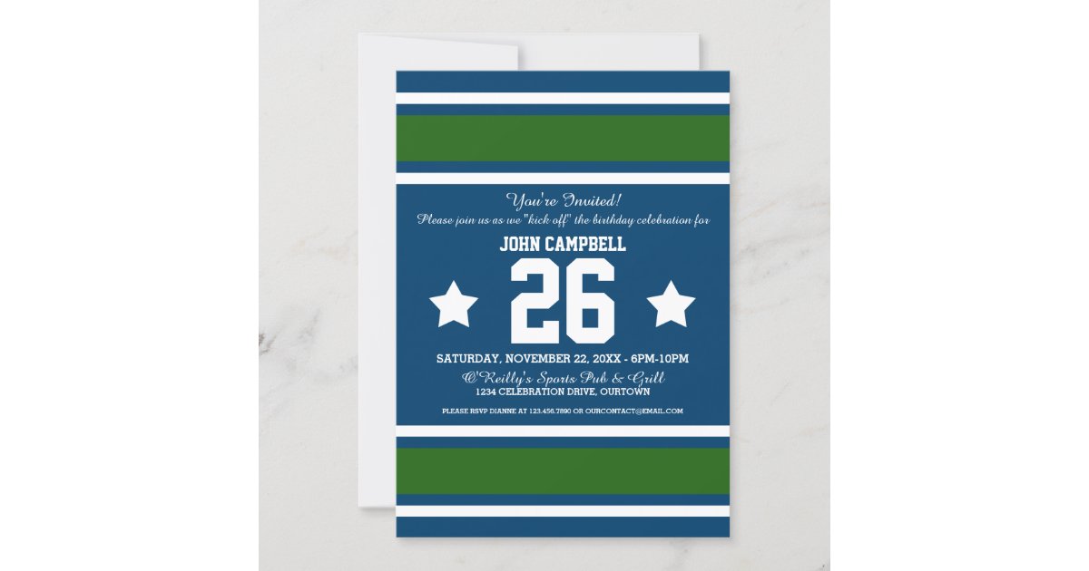 Football Jersey Blue|Green Party Invitations | Zazzle