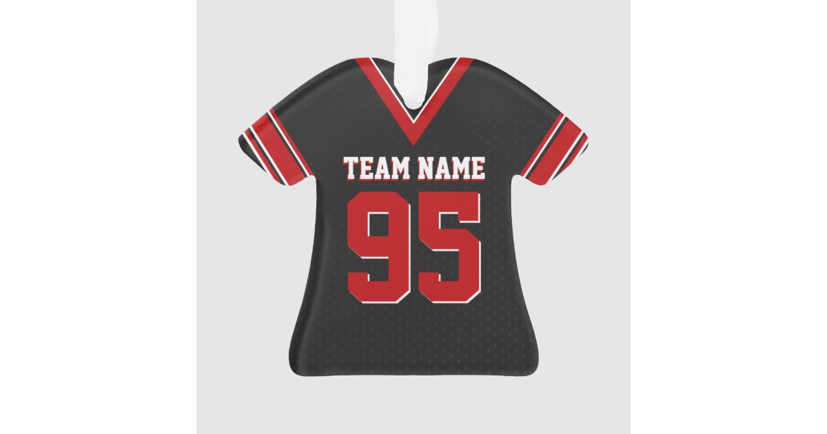 Football Jersey Red and Black Uniform with Number Ornament | Zazzle