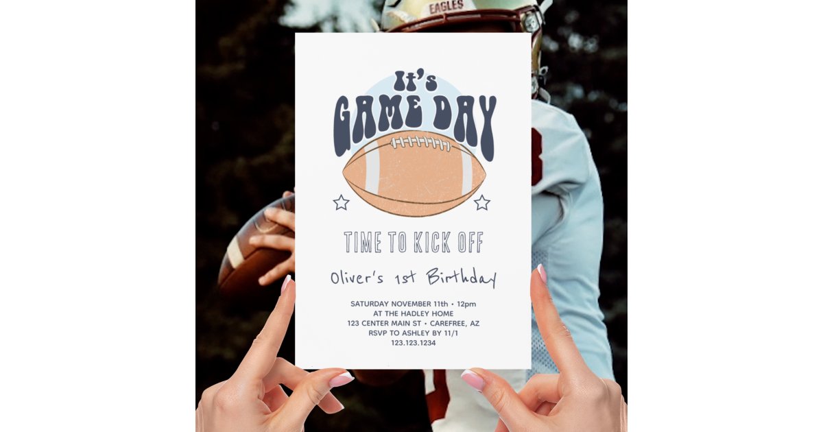 Football Kick Off Boy 1st Birthday Invitation | Zazzle