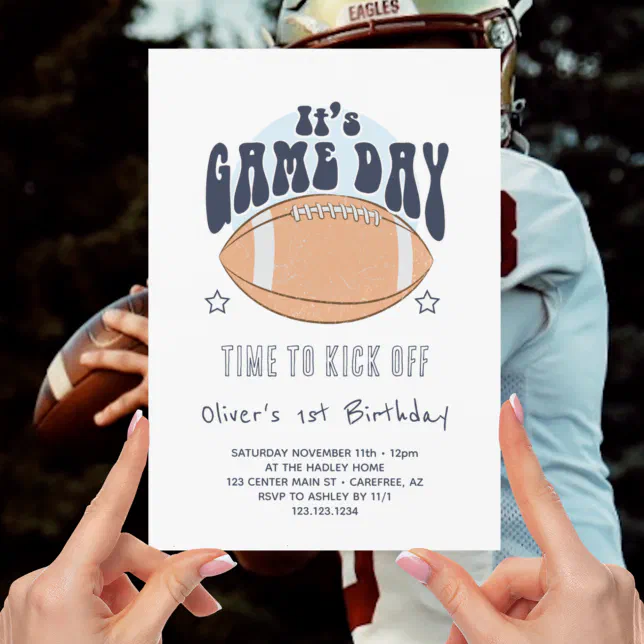 Football Kick Off Boy 1st Birthday Invitation | Zazzle