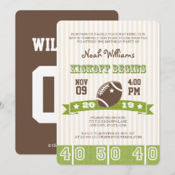 FOOTBALL KICKOFF ANY AGE BIRTHDAY INVITATION | Zazzle
