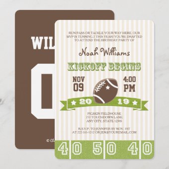 FOOTBALL KICKOFF ANY AGE BIRTHDAY INVITATION | Zazzle