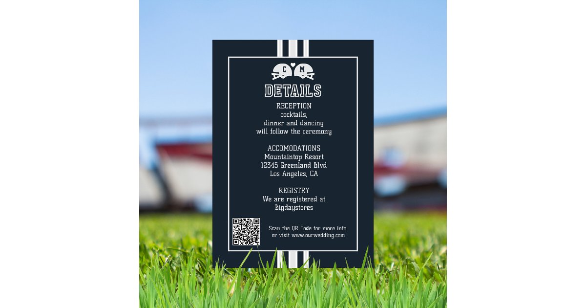 Football Match Sports Wedding Details QR Code Enclosure Card | Zazzle