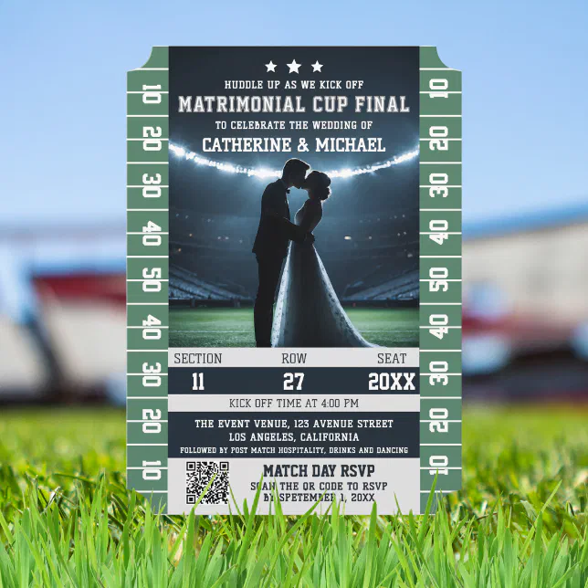 Football Match Ticket QR Code Wedding With RSVP Invitation | Zazzle
