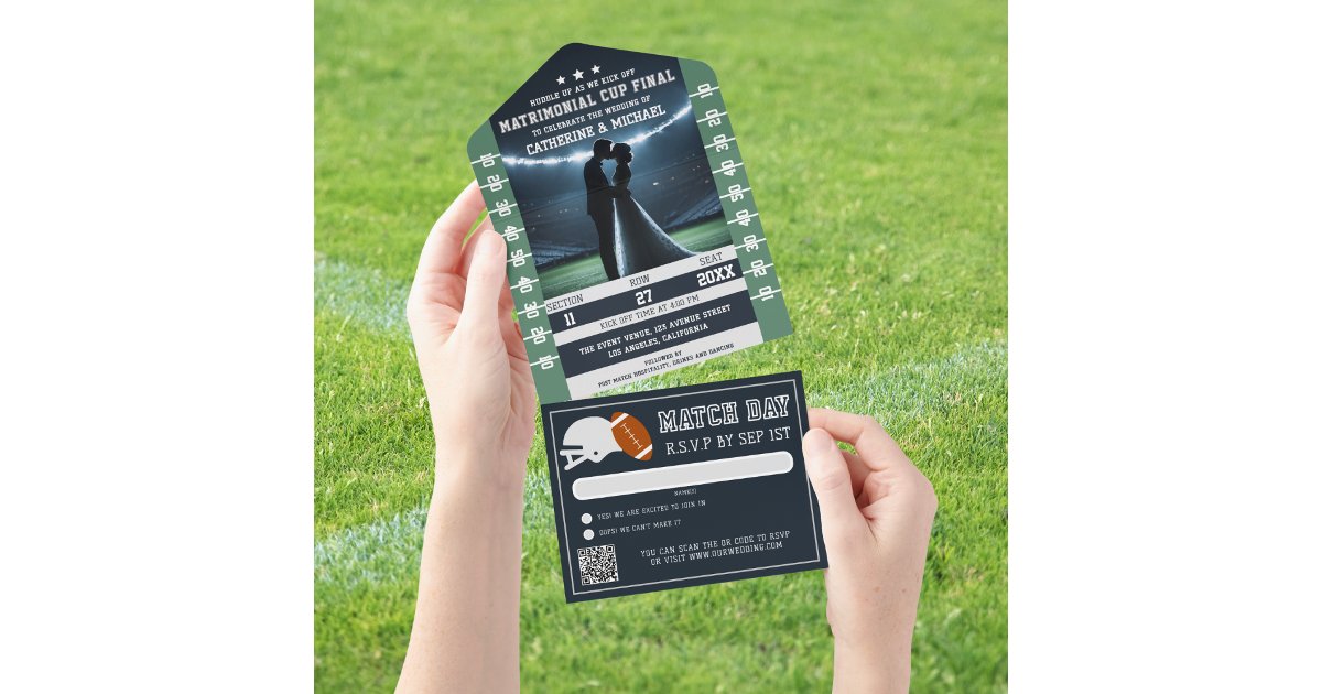 Football Match Ticket With QR Code RSVP Wedding All In One Invitation ...