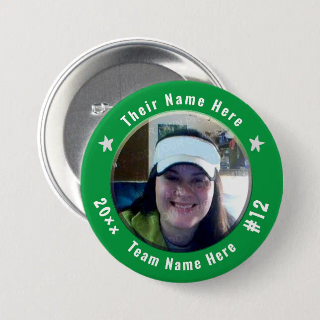 Football or Any Athletic Sport Spirit Photo green Button | Zazzle