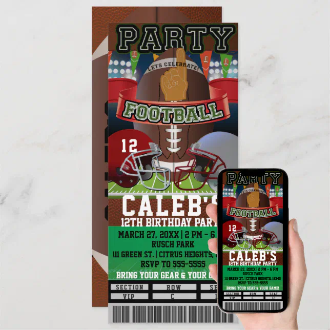 Football Party Birthday VIP Game Ticket Custom Invitation | Zazzle