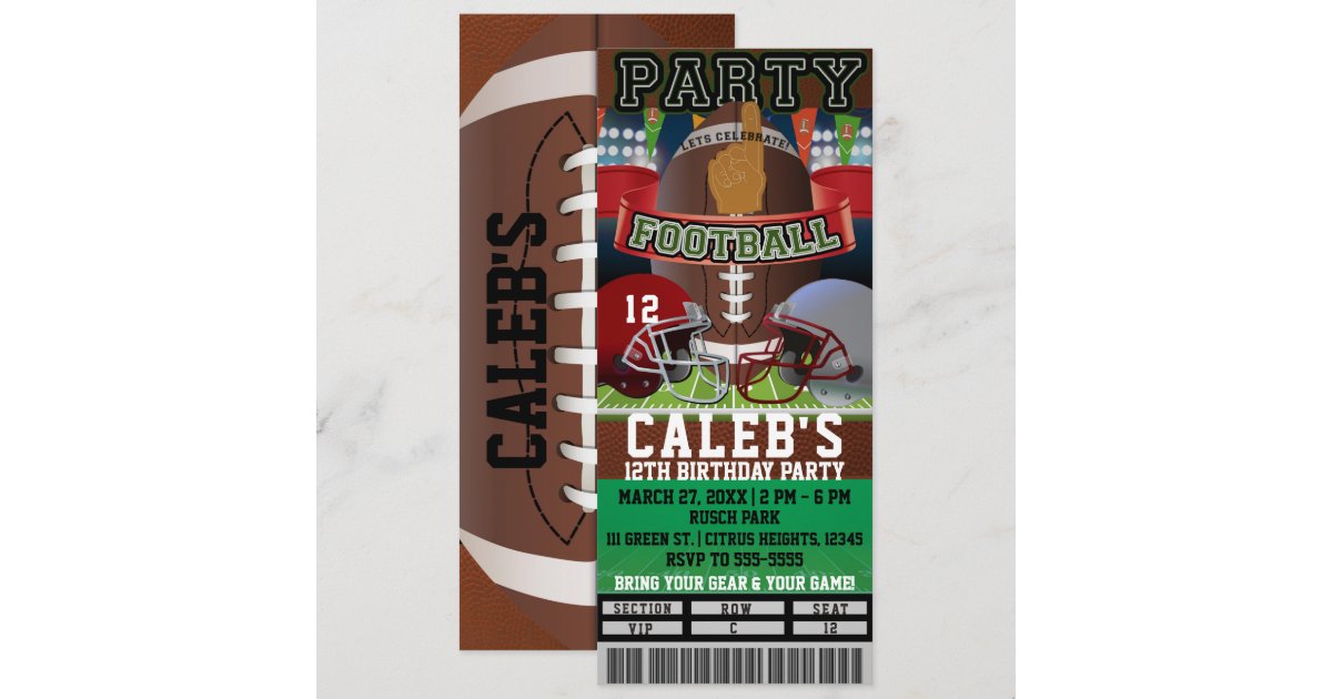 Football Party Birthday VIP Game Ticket Custom Invitation | Zazzle