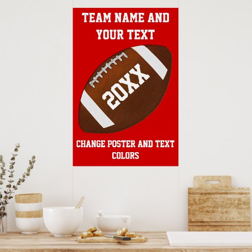 Football Party Poster, Your COLORS, 3 Text Boxes Poster | Zazzle