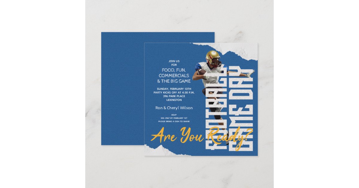 Football Player Big Game Day Party Invitations | Zazzle