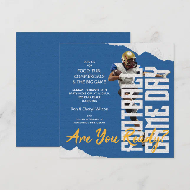 Football Player Big Game Day Party Invitations | Zazzle