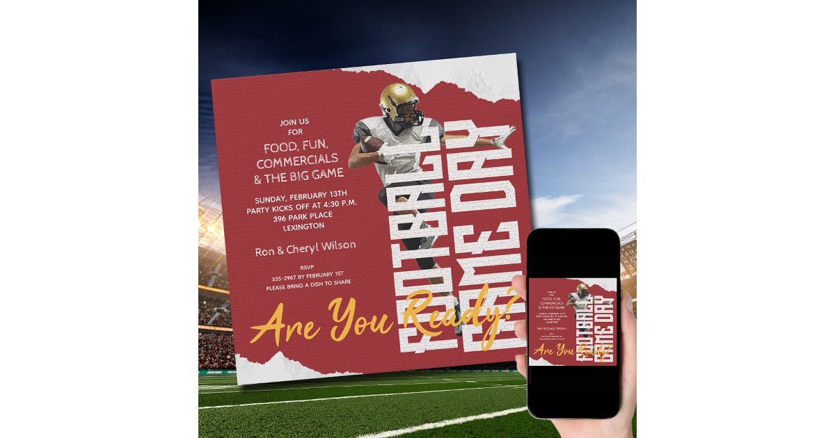 Football Player Game Day Red Invitation | Zazzle