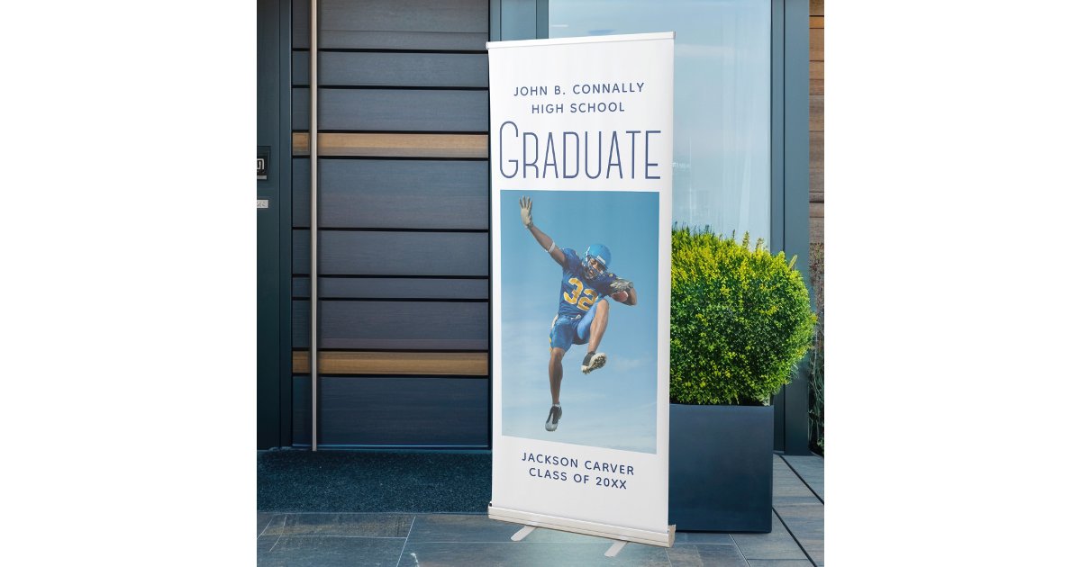 Football Player Graduate Photo Graduation Party Retractable Banner | Zazzle