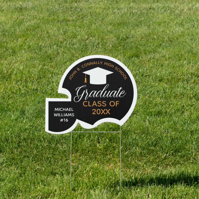 Football Player Graduation 2025 Black Gold Yard Sign | Zazzle