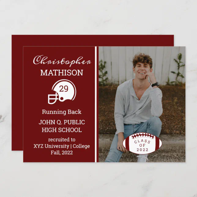 Football Player Photo Dk Red Grad Announcement | Zazzle