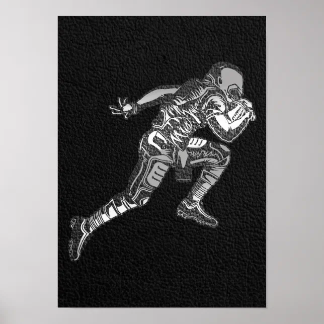 Football Player Running Quarterback Black Silver Poster | Zazzle