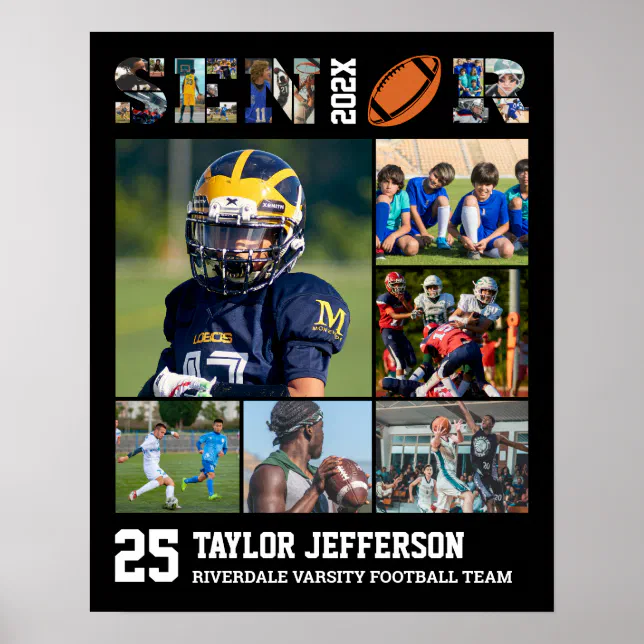Football Player Senior Night Sports Photo Collage Poster | Zazzle
