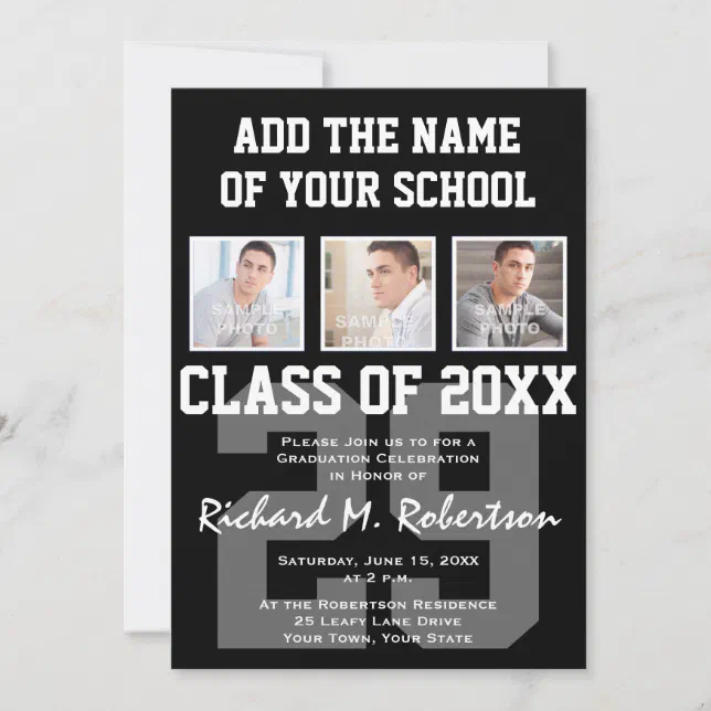 Football Player's Team Number Athlete's Graduation Invitation | Zazzle