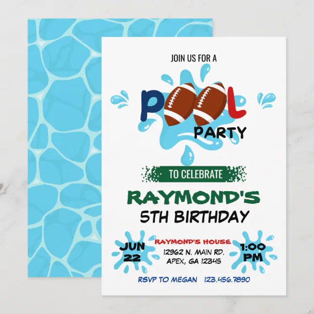 Football Pool Party Birthday Invitation | Zazzle