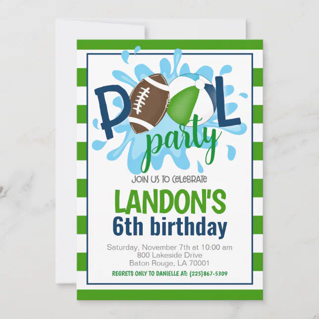 Football Pool Party Birthday Invitation | Zazzle
