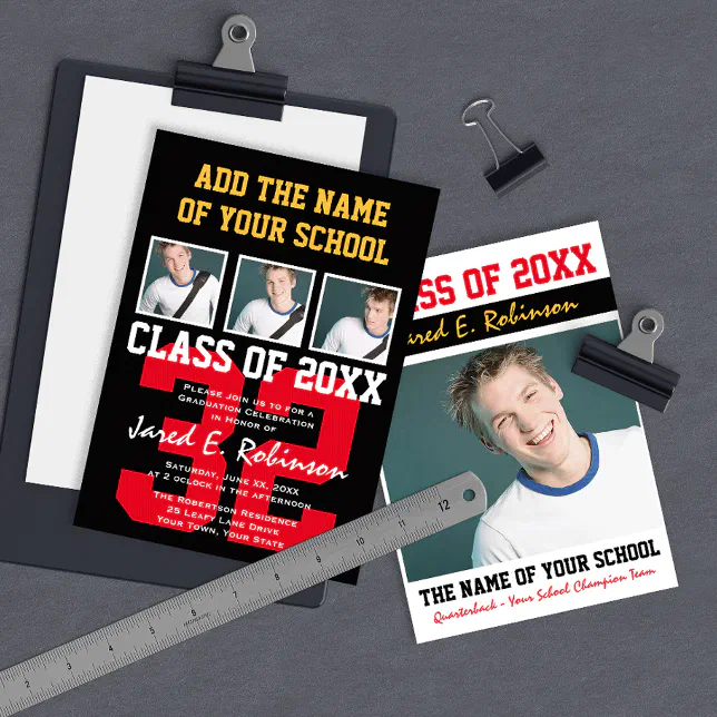 Football Quarterback Jersey Number Graduation Invitation | Zazzle