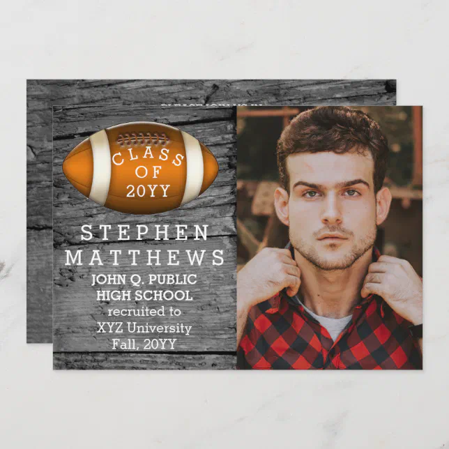Football Rustic Photo Graduation Announcement | Zazzle