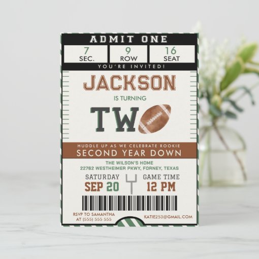 Football Second Down 2nd Birthday Invitation | Zazzle