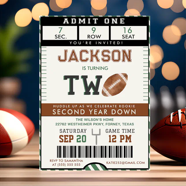 Football Second Down 2nd Birthday Invitation | Zazzle