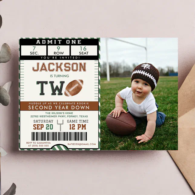 Football Second Down 2nd Birthday Photo Invitation | Zazzle