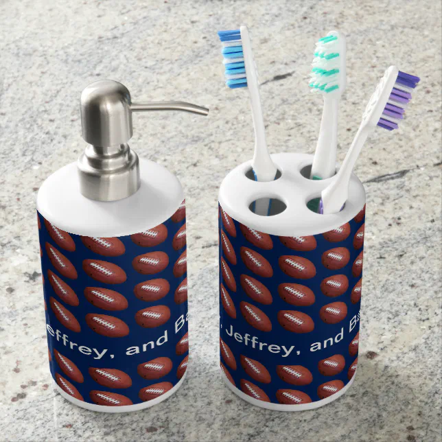 Football Soap Dispenser and Toothbrush Holder Set | Zazzle
