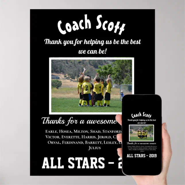 Football Soccer coach gift with team photo Poster | Zazzle