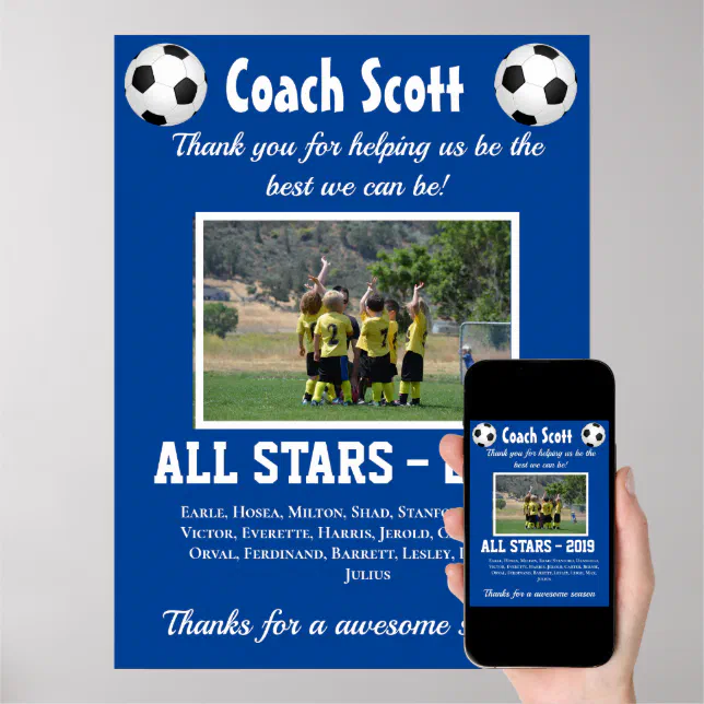 Football Soccer coach gift with team photo Poster | Zazzle