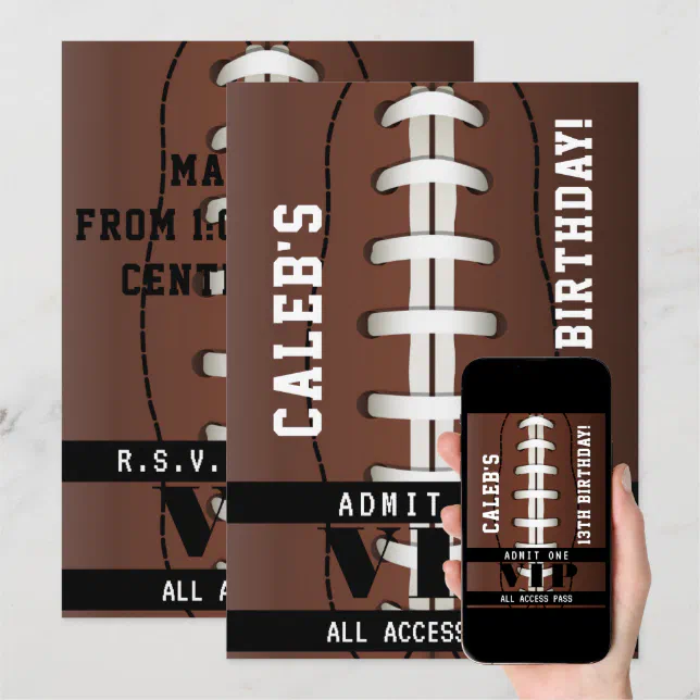 Football Sports Birthday Party VIP Pass Ticket Invitation | Zazzle
