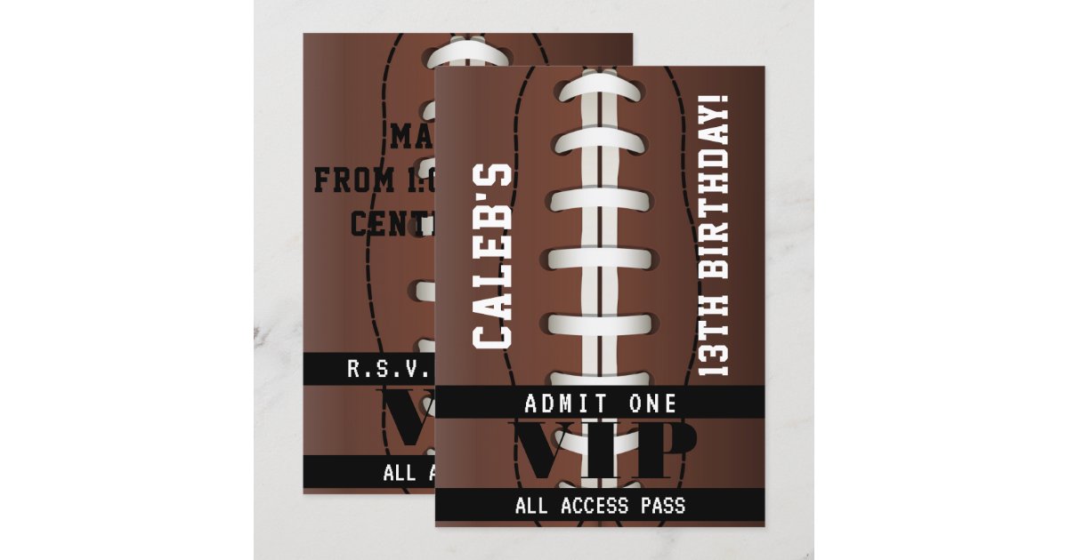 Football Sports Birthday Party VIP Pass Ticket Invitation | Zazzle