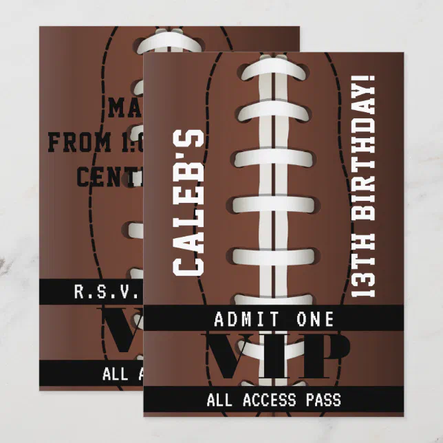 Football Sports Birthday Party VIP Pass Ticket Invitation | Zazzle