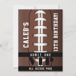 Football Sports Birthday Party VIP Pass Ticket Invitation | Zazzle