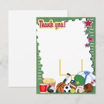 FOOTBALL SPORTS FAN 4x5 Flat Thank you note Invitation | Zazzle