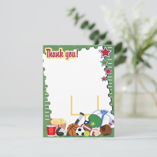 FOOTBALL SPORTS FAN 4x5 Flat Thank you note Invitation | Zazzle