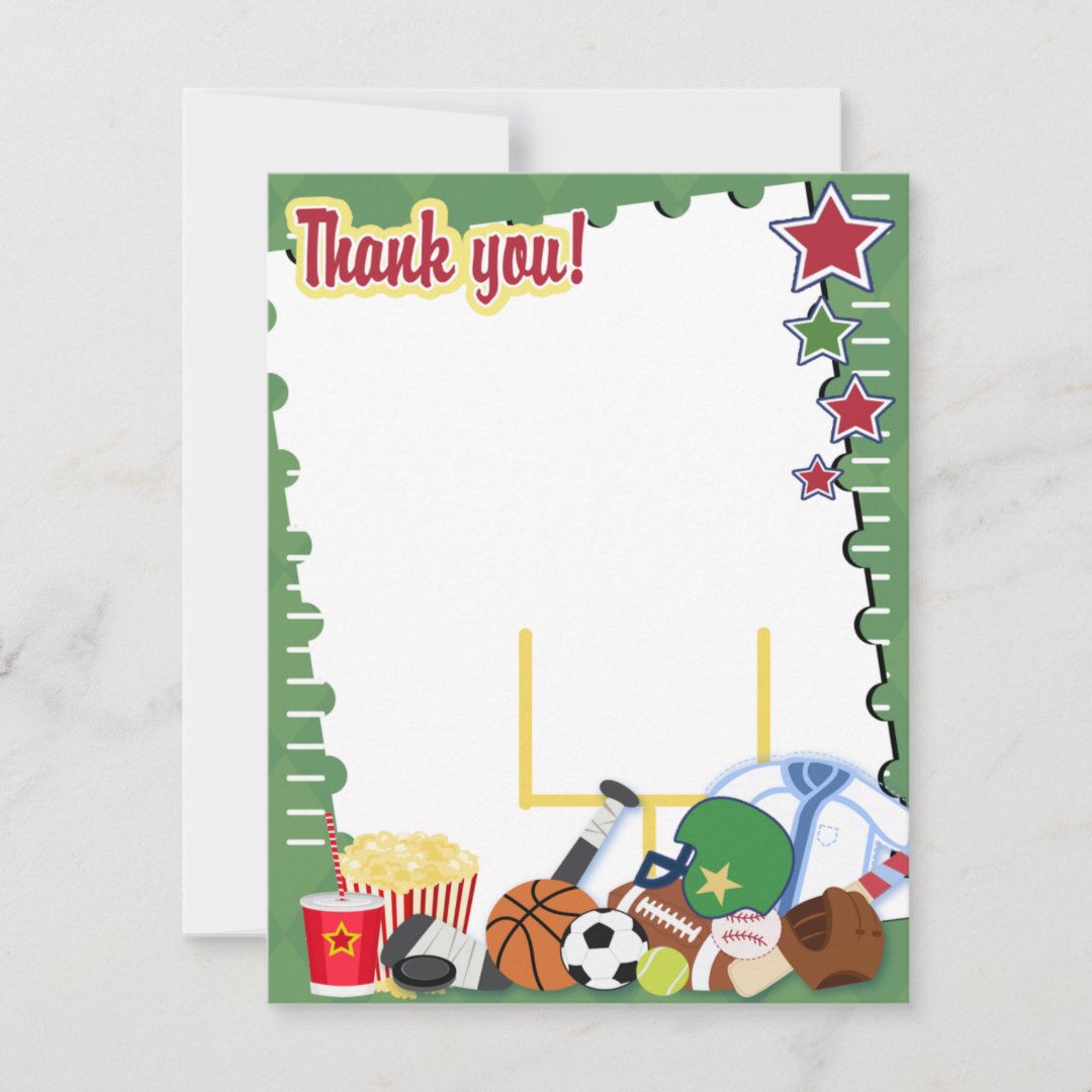 FOOTBALL SPORTS FAN 4x5 Flat Thank you note Invitation | Zazzle